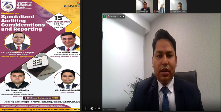 Webinar on “Specialized Auditing Considerations and Reporting -SA 800 ...